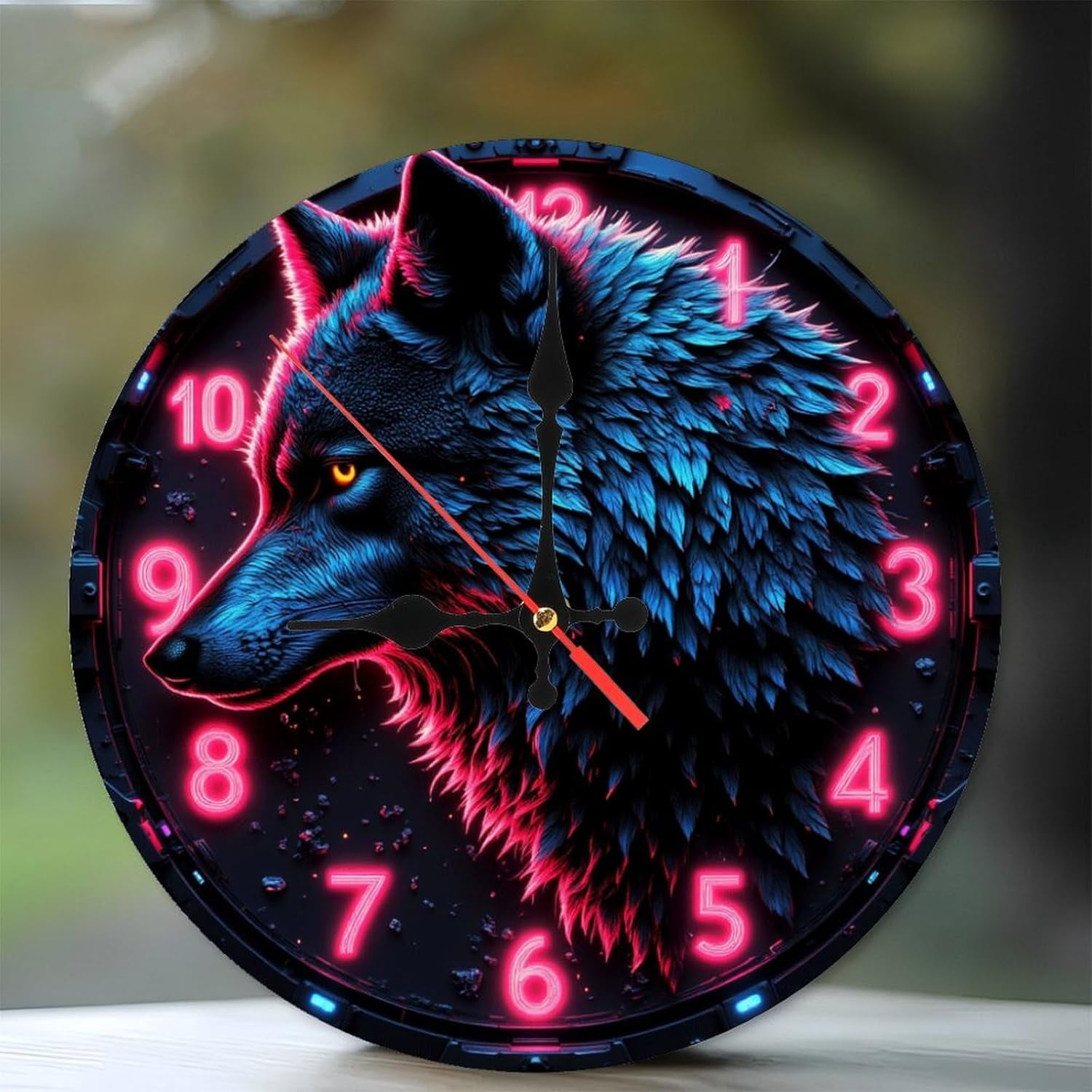 Blue Neon Wolf Wall Clock Decor Artwork10-Inch Wooden Wall Clock ...