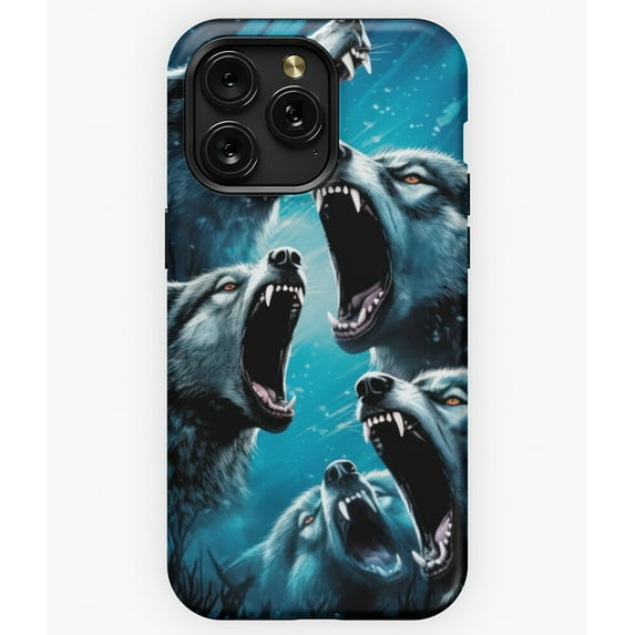 Blue Neon Wolves Howling Halloween G347 Phone Case for iPhone17 16 15 ...