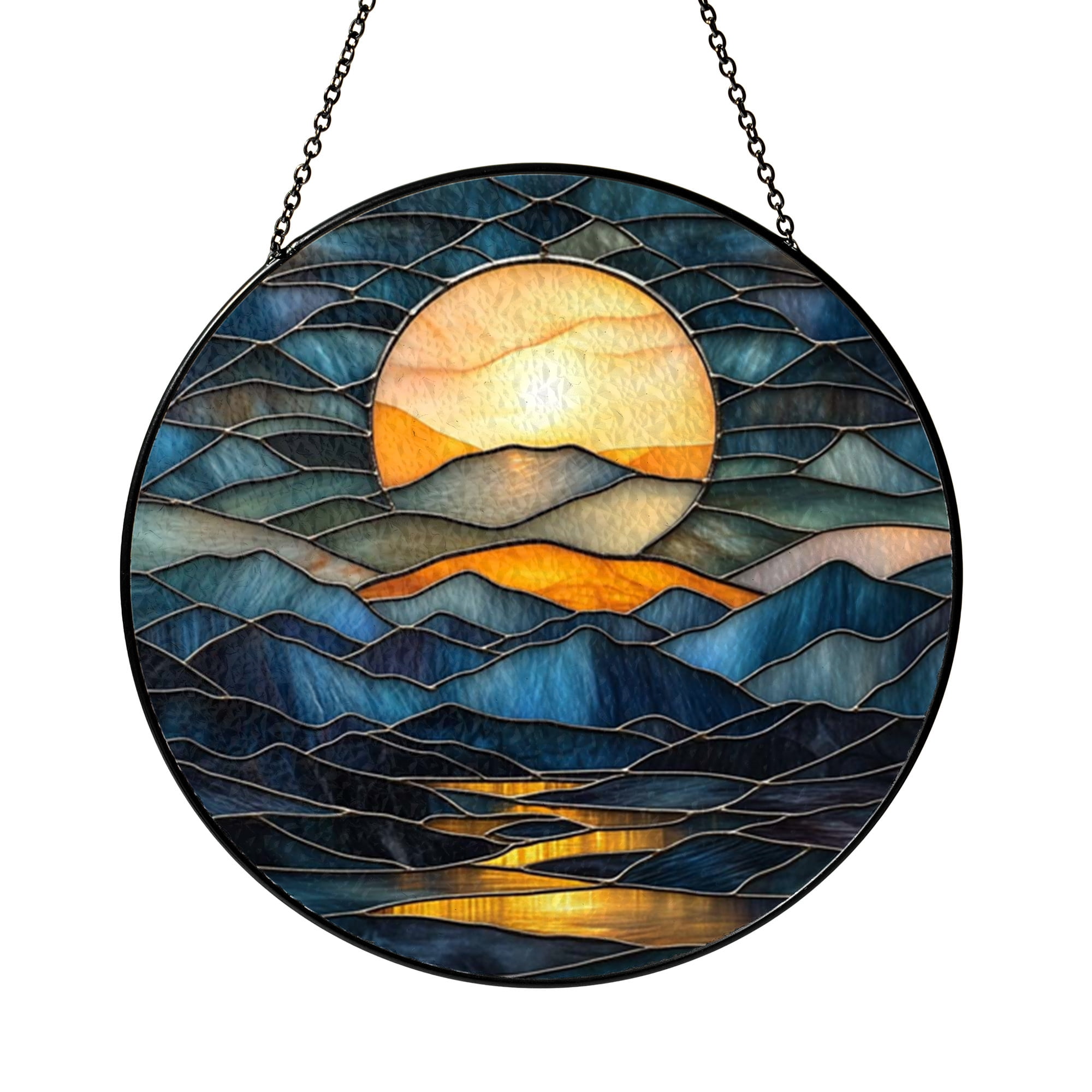 Blue Night Lake Window Suncatcher with Stained Glass Effect, Decorative ...