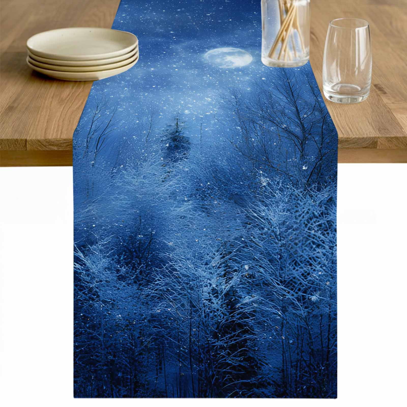Blue Night Landscapes Table Runner - 120 Inch Long Christmas Winter ...