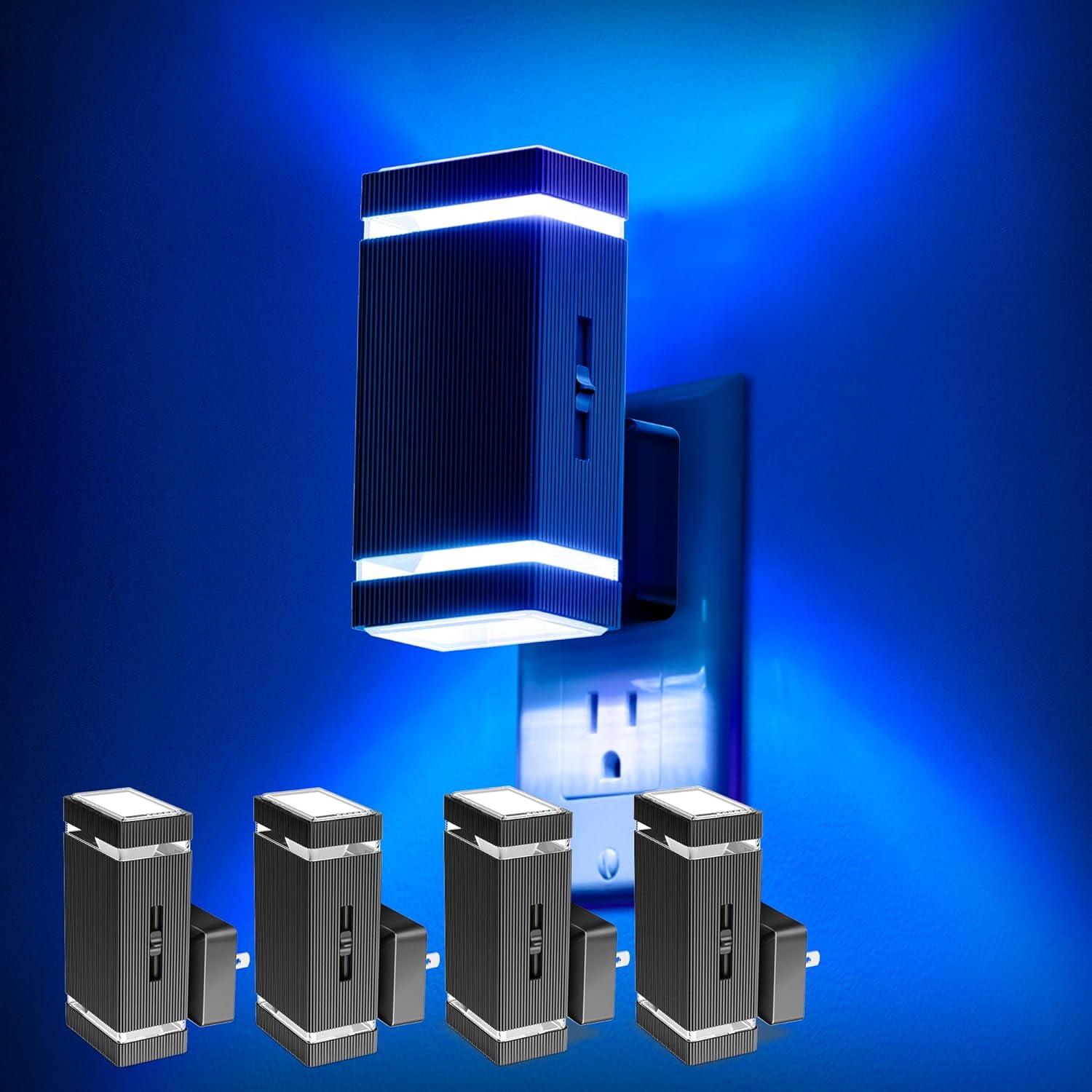 Blue Night Light, Auto On/Off, 0-100 LM Adjustable Brightness, Dimmable ...