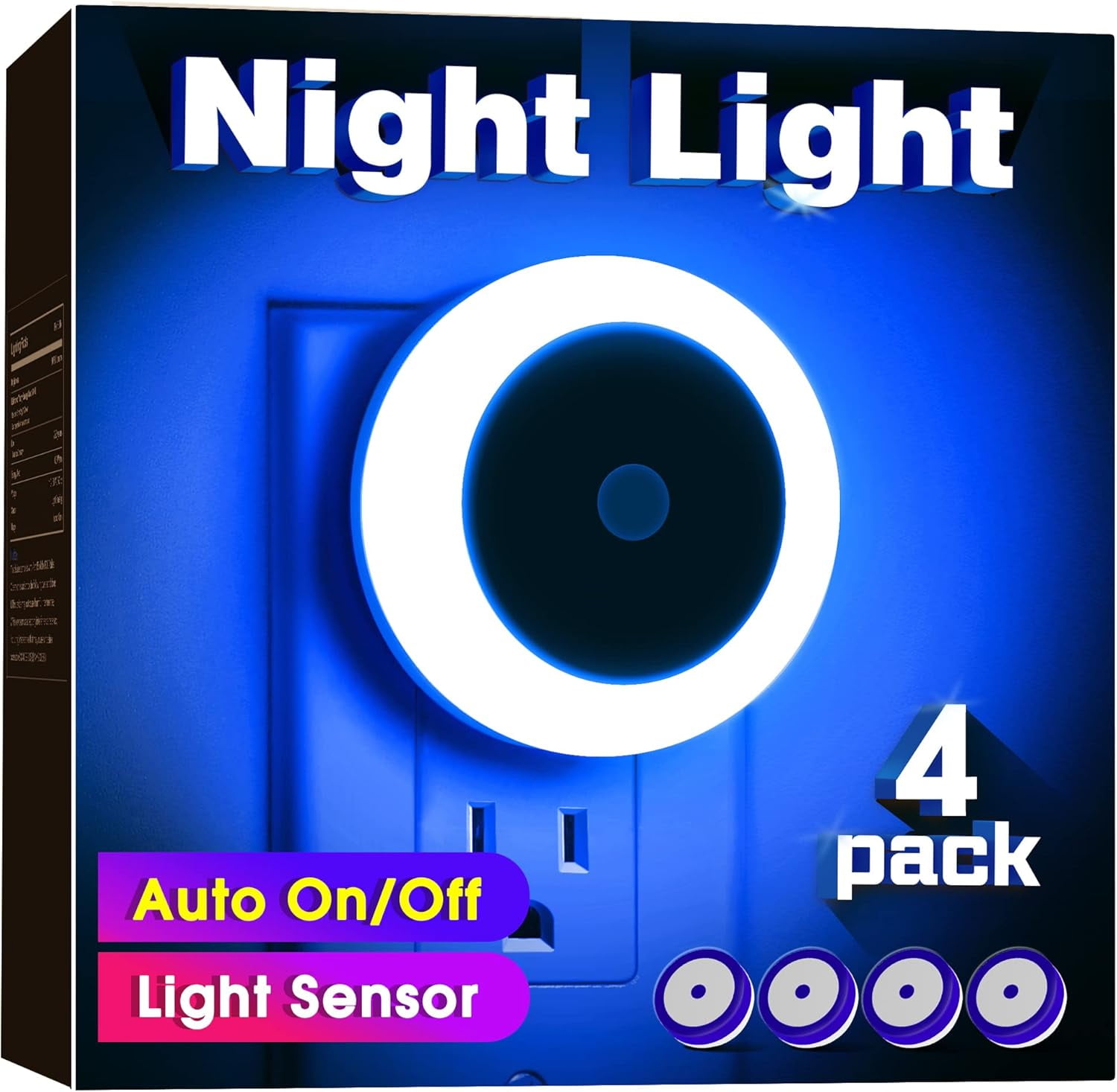 Blue Night Light, LED Night Lights for , 4 Pack Plug in Night Light ...