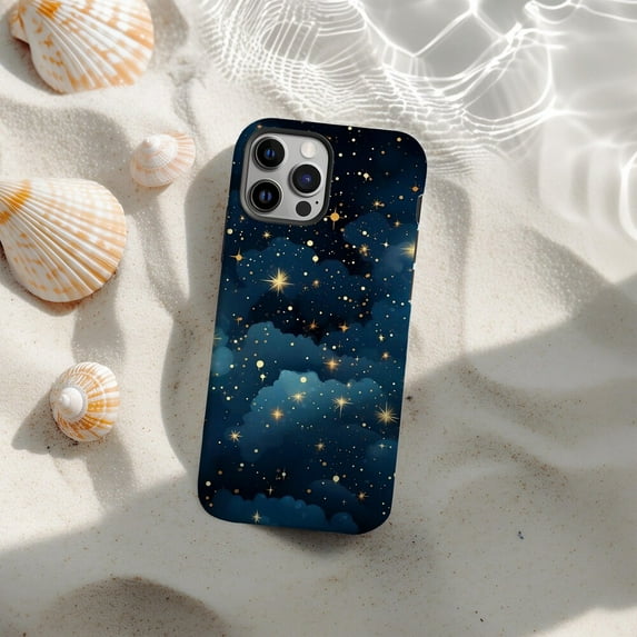 Blue Night Moon Dark Clouds Stars Midnight Phone Case with iPhone 17 to ...