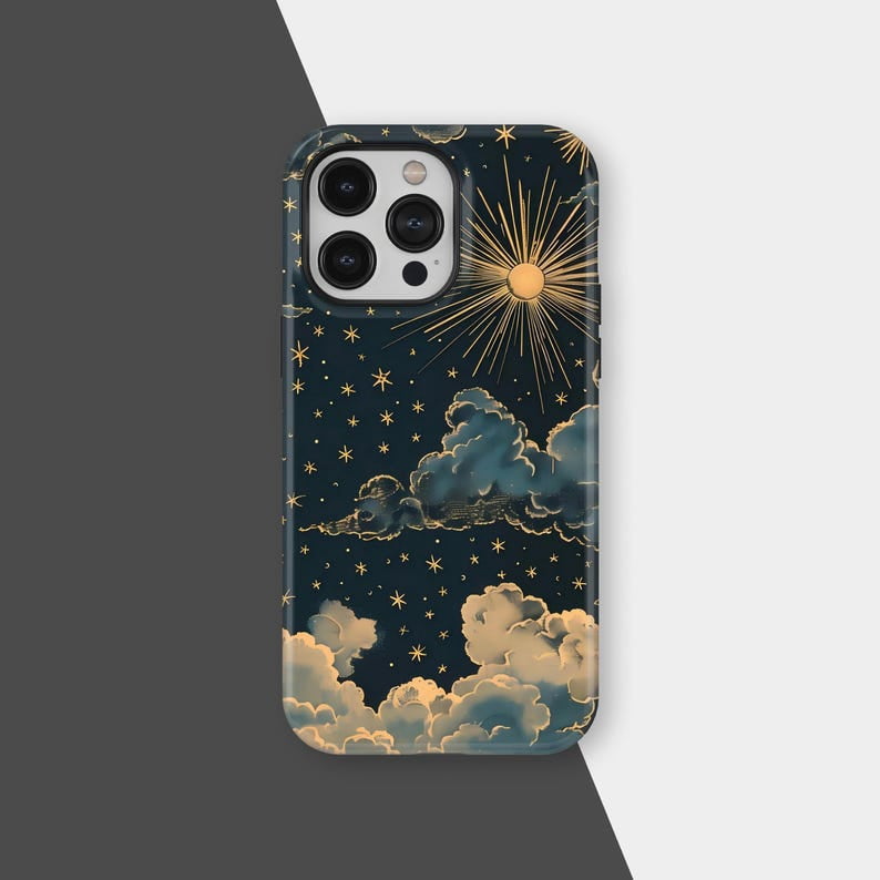 Blue Night Moon Phone Case Celestial Watercolor Art for iPhone 11–17 ...