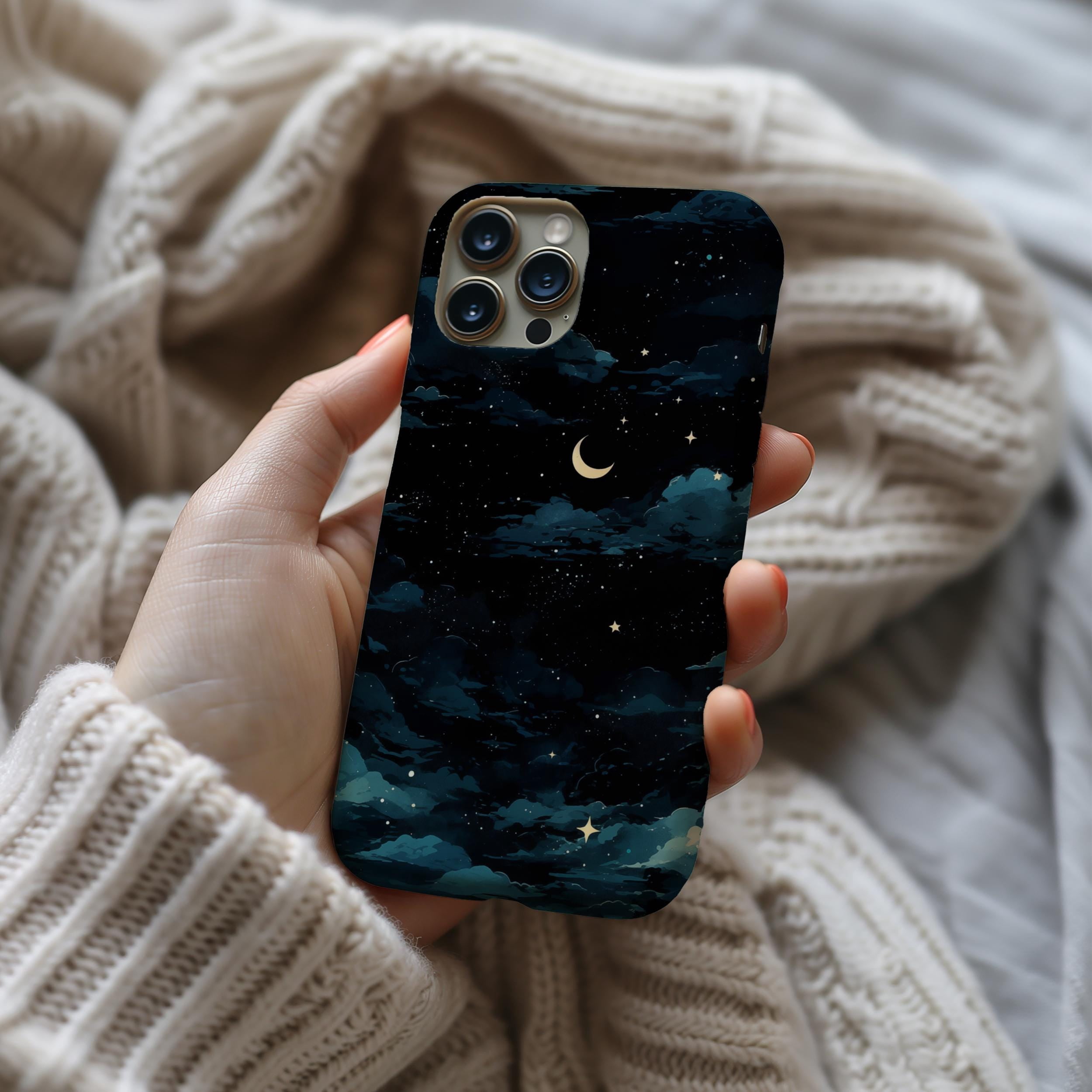 Blue Night Moon Phone Case For iPhone Samsung Durable Hard Shell Dark ...