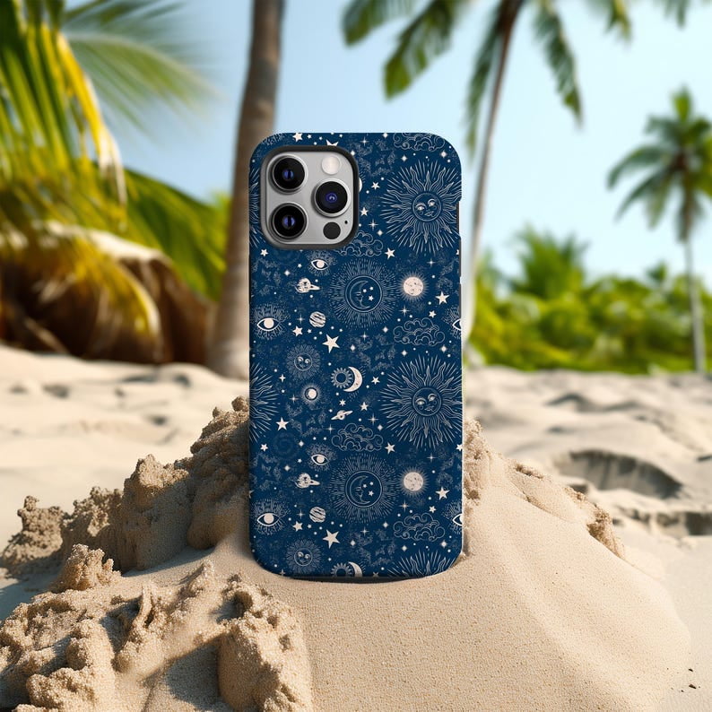 Blue Night Moon Starry Sky Phone Case for iPhone 11 12 13 14 15 16 17 ...