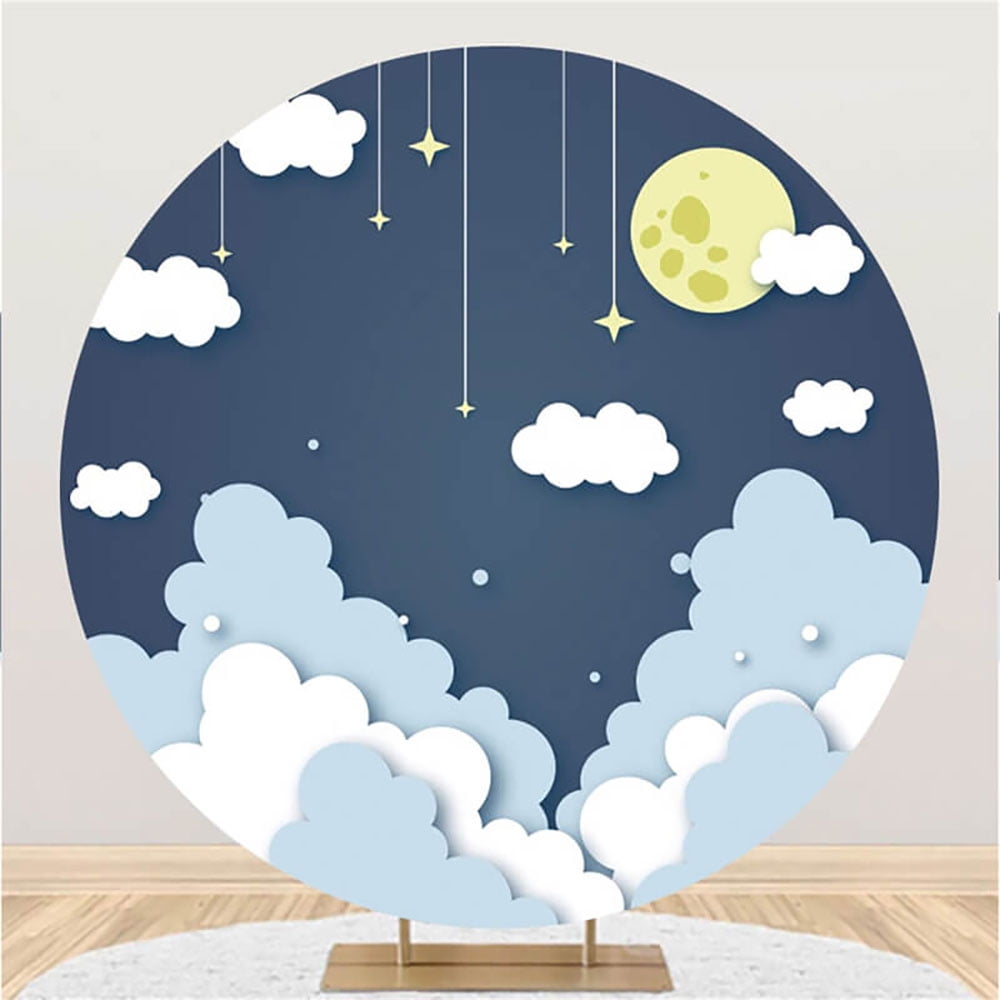 Blue Night Sky 7.2FT Round Photography Backdrop Full Moon Clouds Starry ...