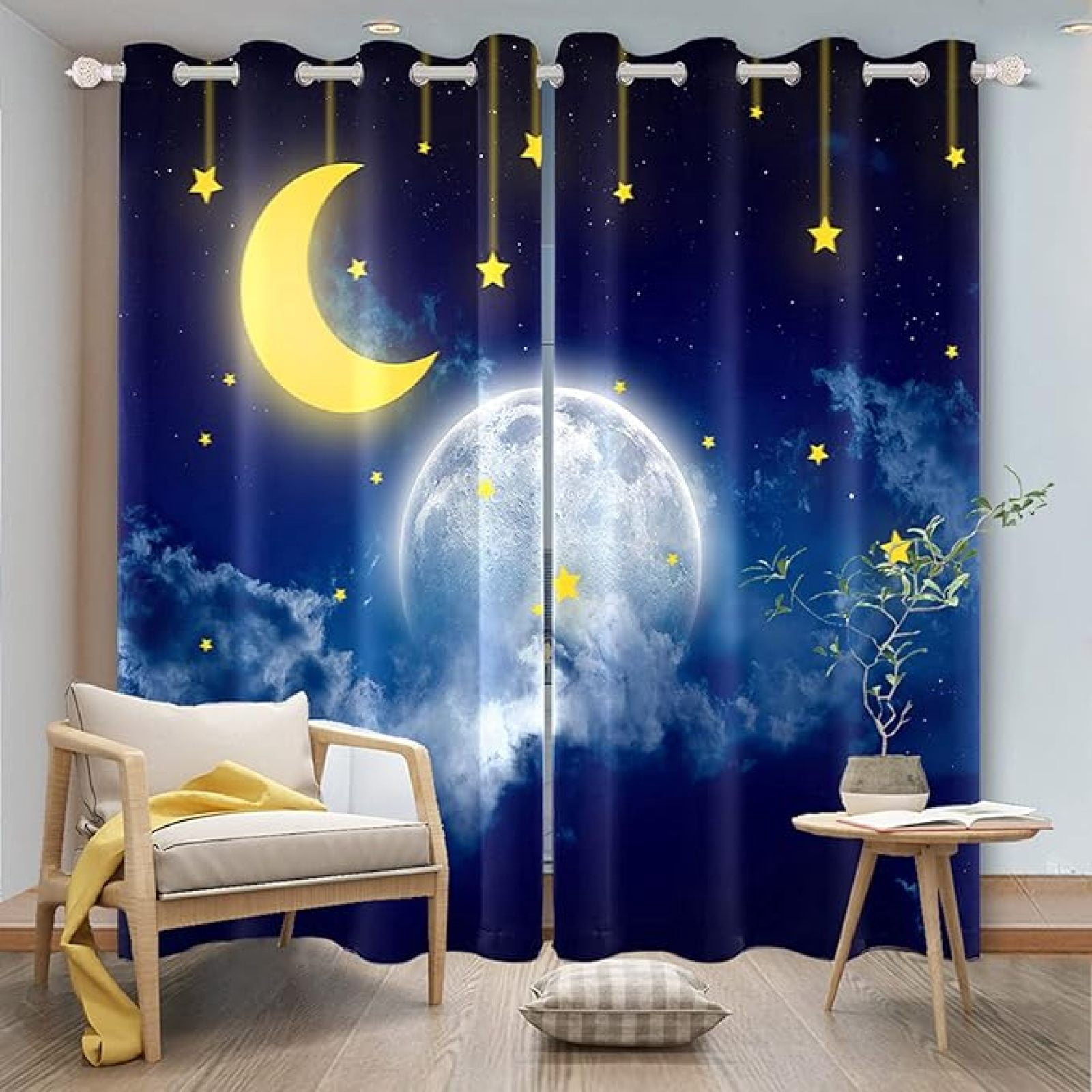 Blue Night Sky Curtains Starry Night Scenery Window Curtains Fantasy ...