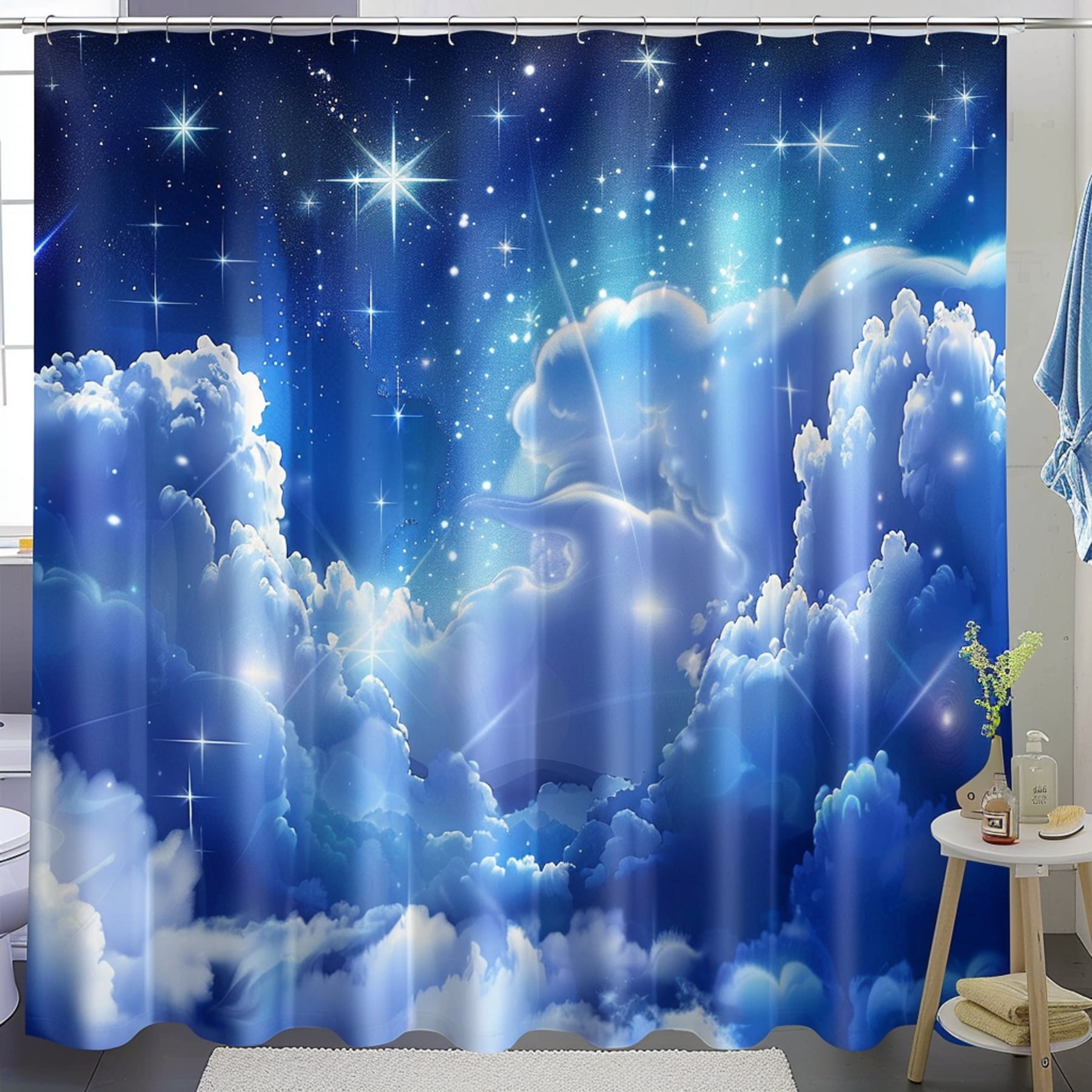 Blue Night Sky Shower Curtain with Stars and Clouds Ultra Realistic ...