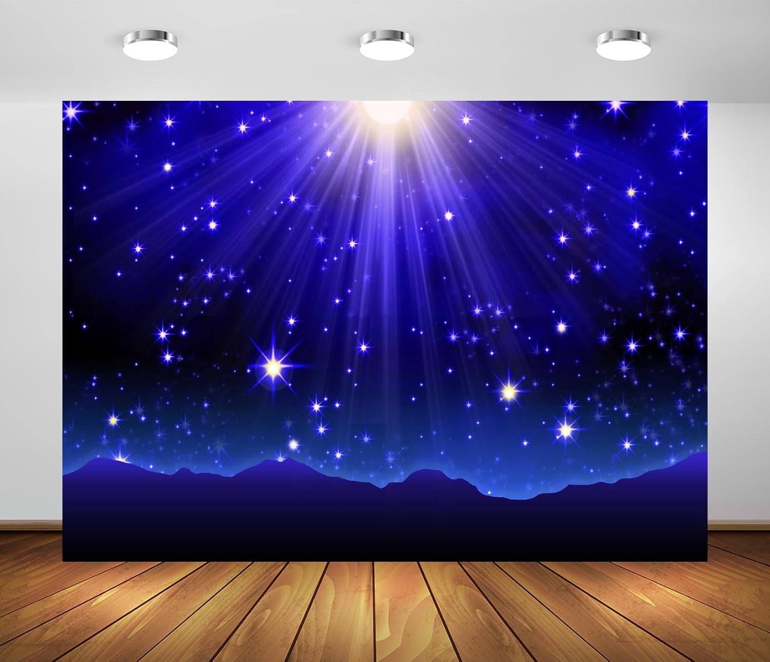Blue Night Sky Stars Backdrop Holy Christmas Stars Nativity Scene ...