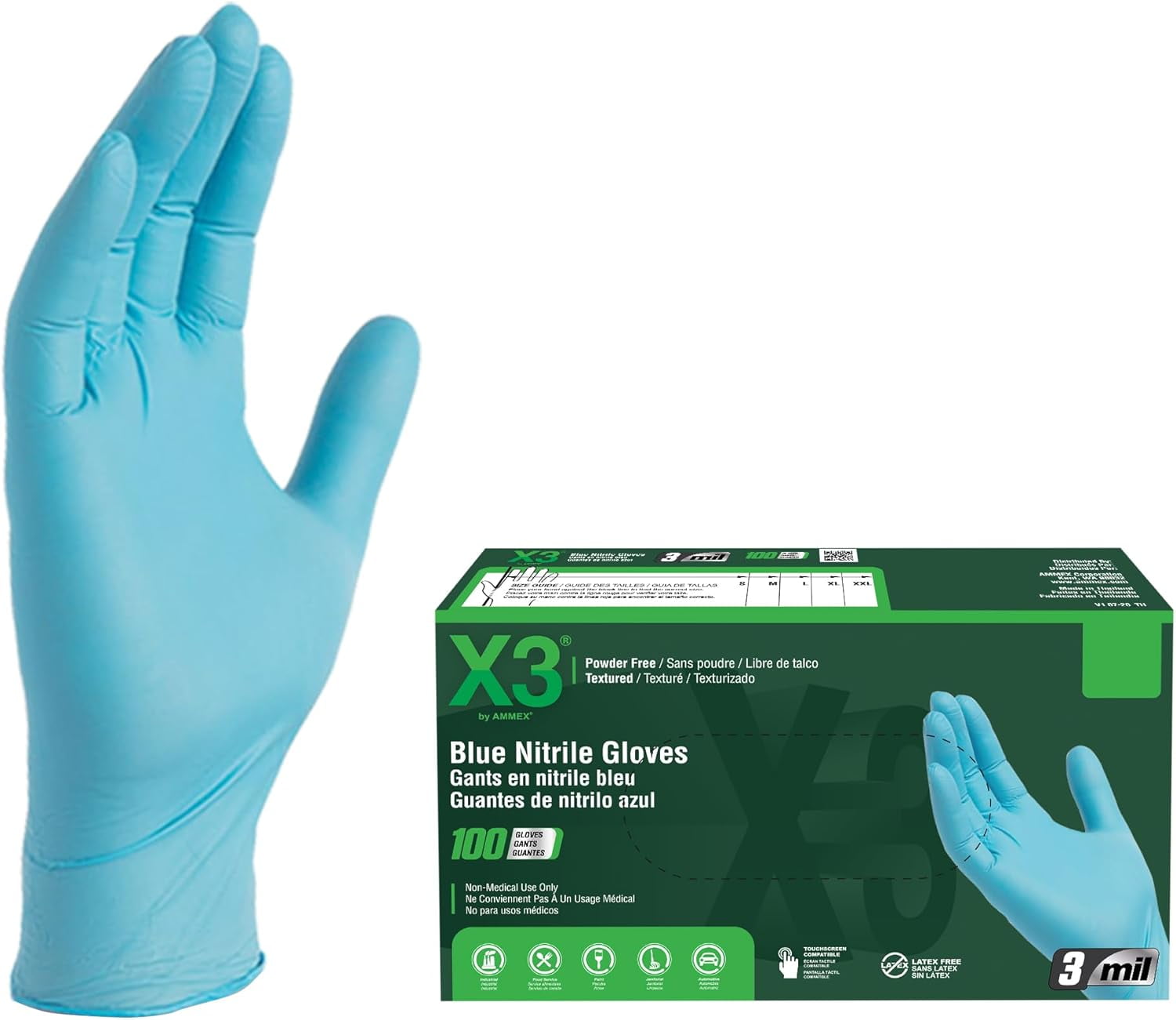 Blue Nitrile Disposable Industrial-Grade Gloves, 3 Mil, Latex & Powder ...