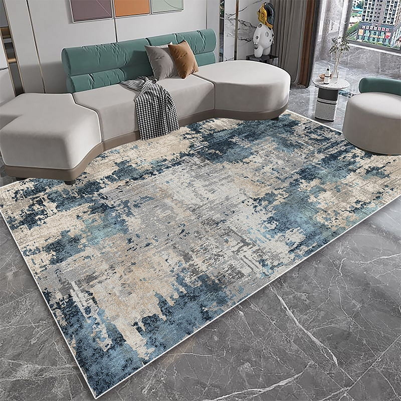 Blue Nordic Carpet Living Room Home Room ration Soft Plush Non-slip ...