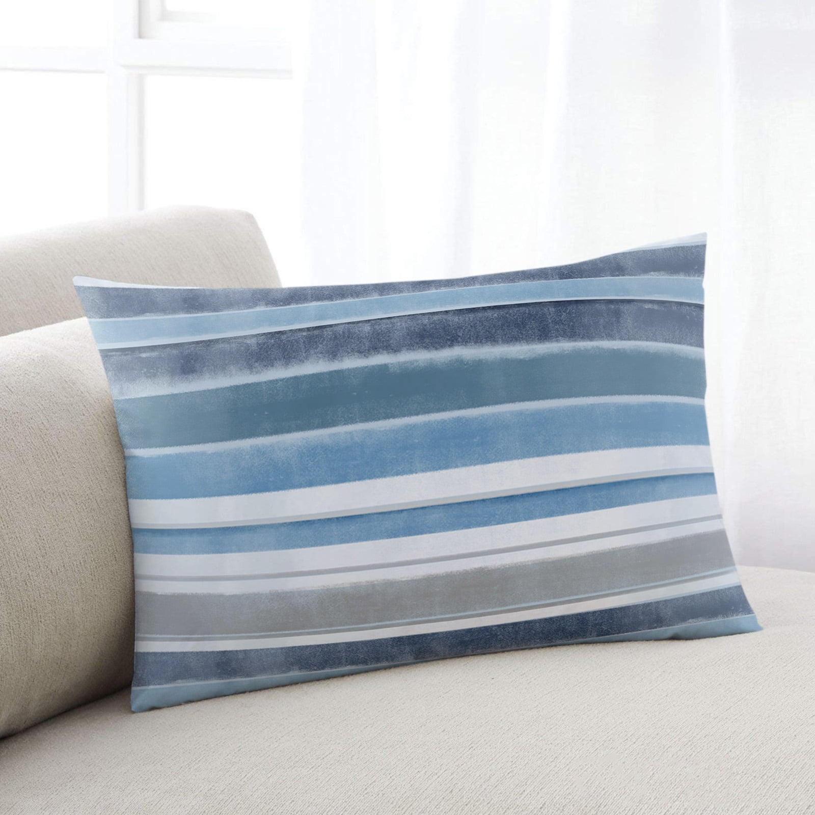 Blue Nordic Style Stripes Throw Pillow Covers, Blue Gray Texture Soft ...
