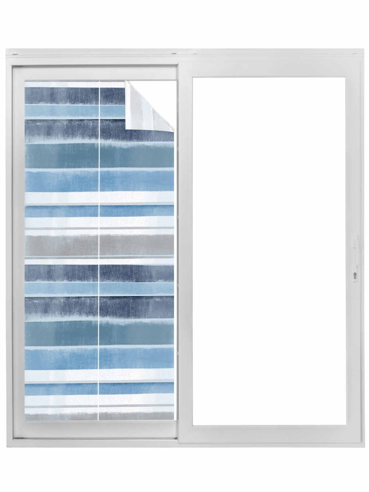 Blue Nordic Style Stripes Window Privacy Film, Blue Gray Texture Static ...