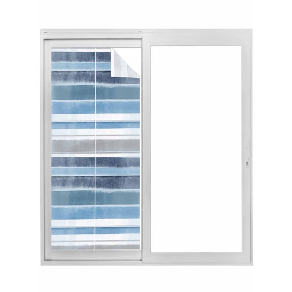 Blue Nordic Style Stripes Window Privacy Film, Blue Gray Texture Static ...