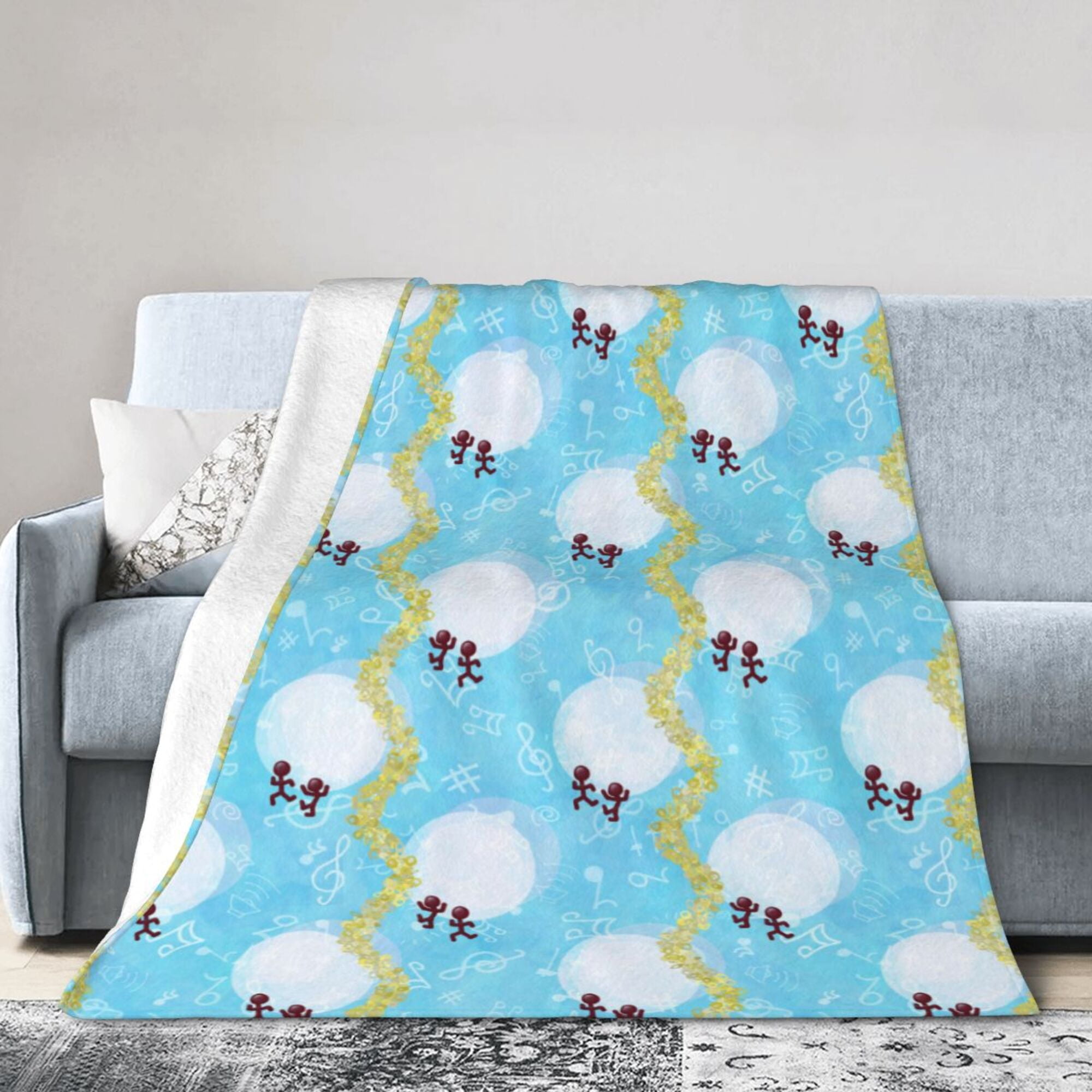 Blue Note Texture Throw Blanket, Fluffy Soft Cozy Blanket Flannel Plush ...