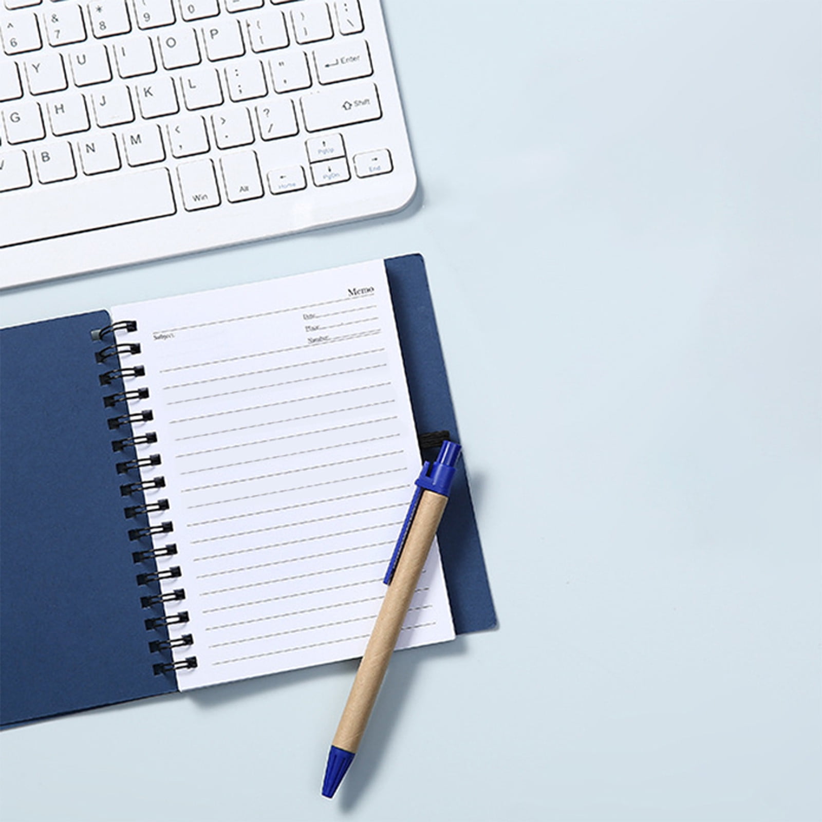 Blue Notebook With Pen Attached Writing Pad Memo Notepad School Office ...