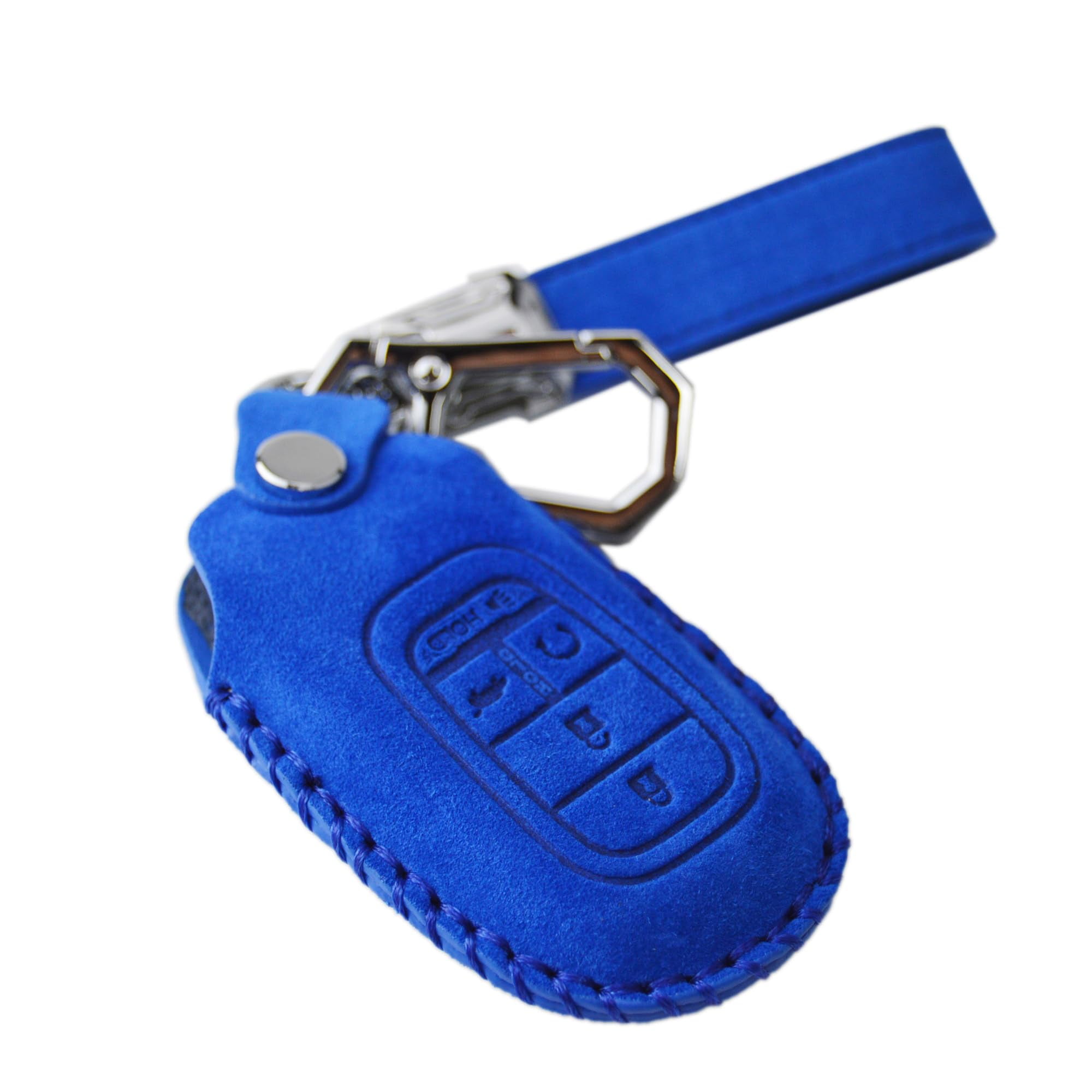Blue Nubuck Leather Key Cover + Keychain + Hook for 2022 2023 2024 ...