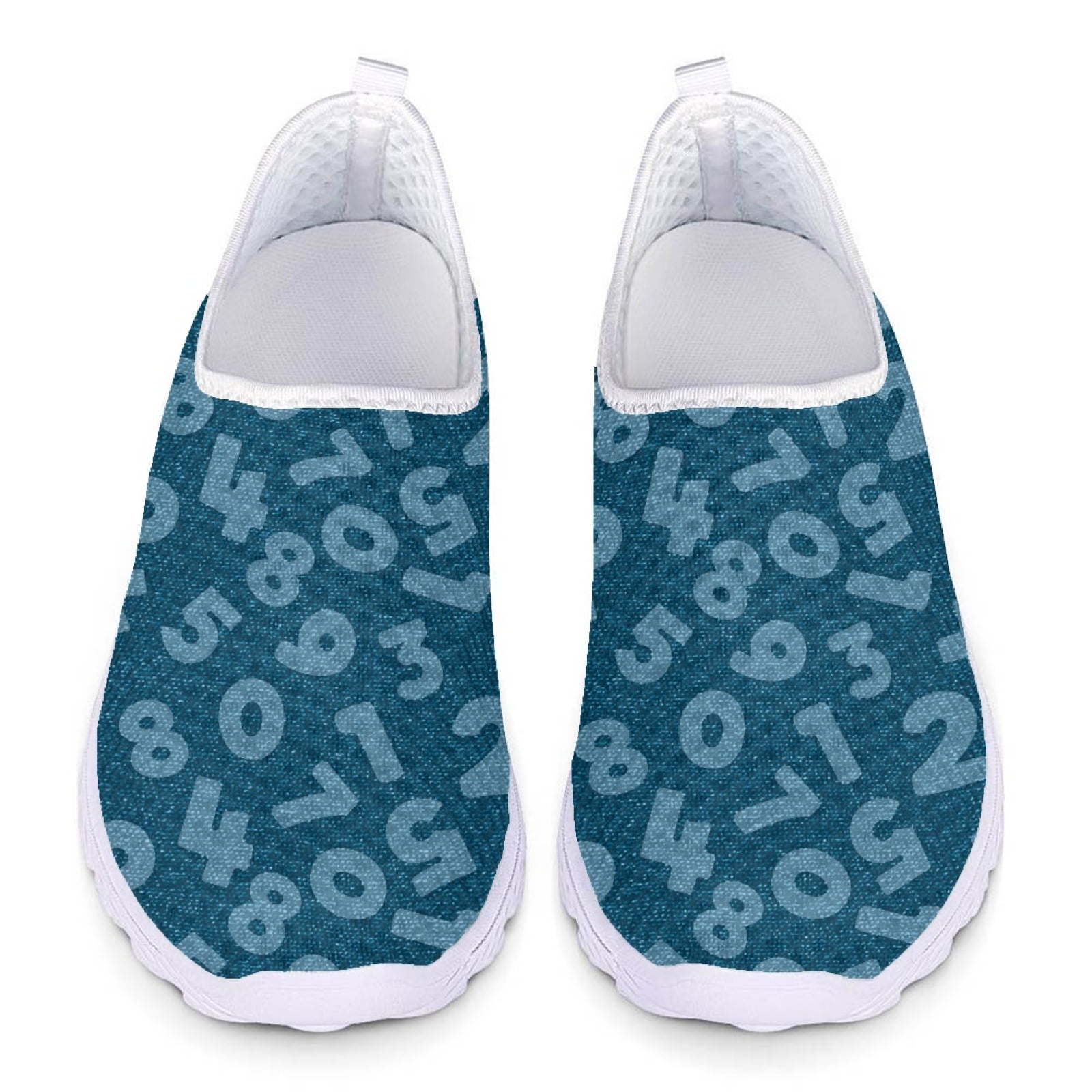 Blue Numbers Print Loafers Women Sneakers Mesh Casual Shoes Lightweight ...
