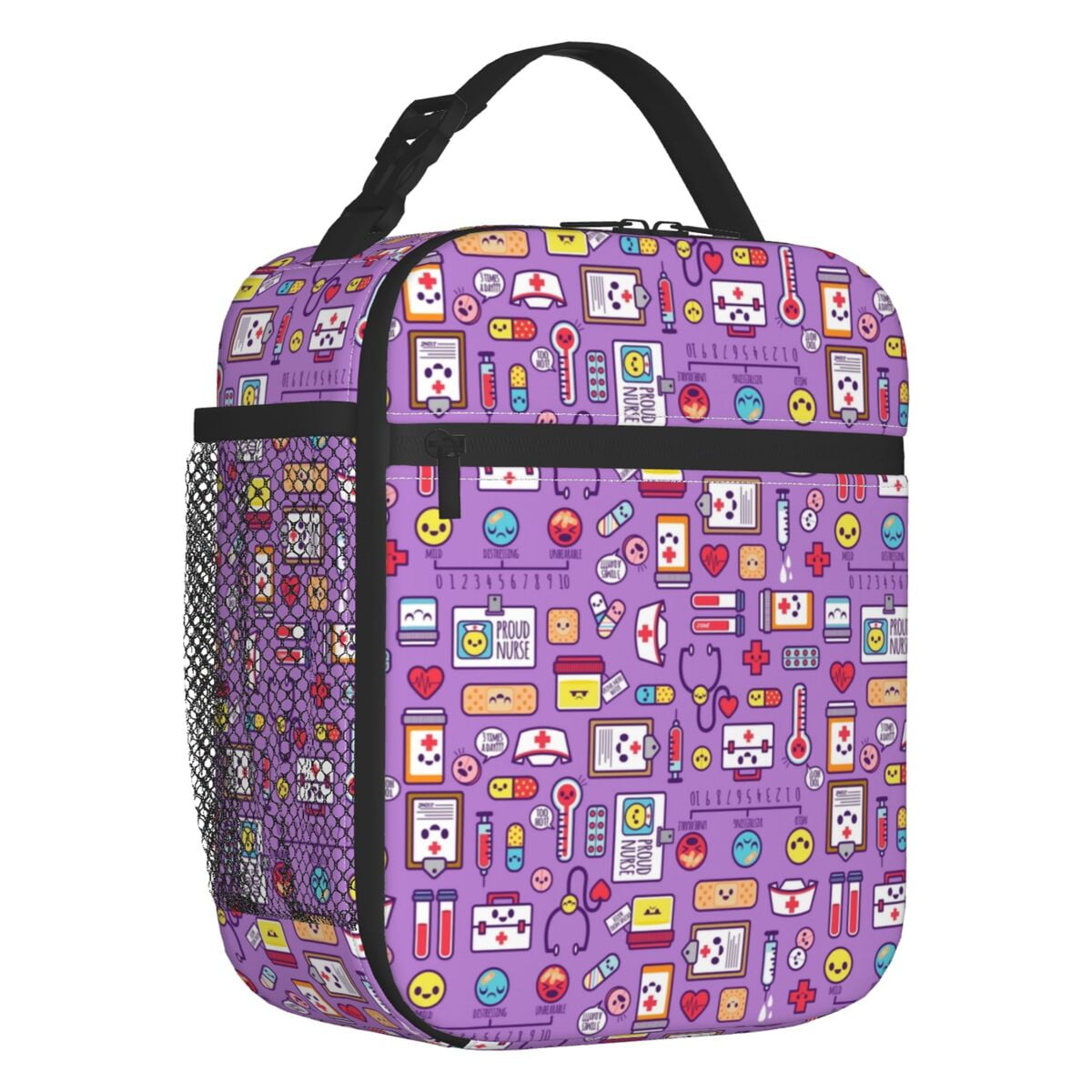 Blue Nurse Pattern Insulated Lunch Bag for Women Portable Nursing ...