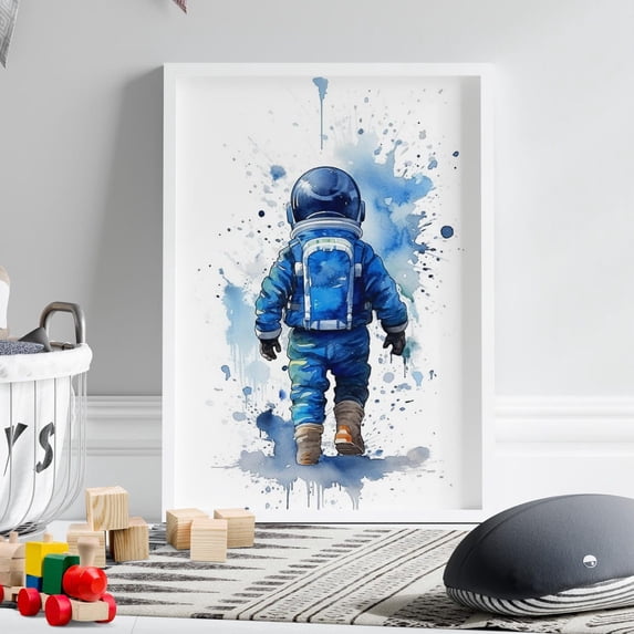 Blue Nursery Decor Space Boy Space Astronaut Outer Space Art, Stretched ...