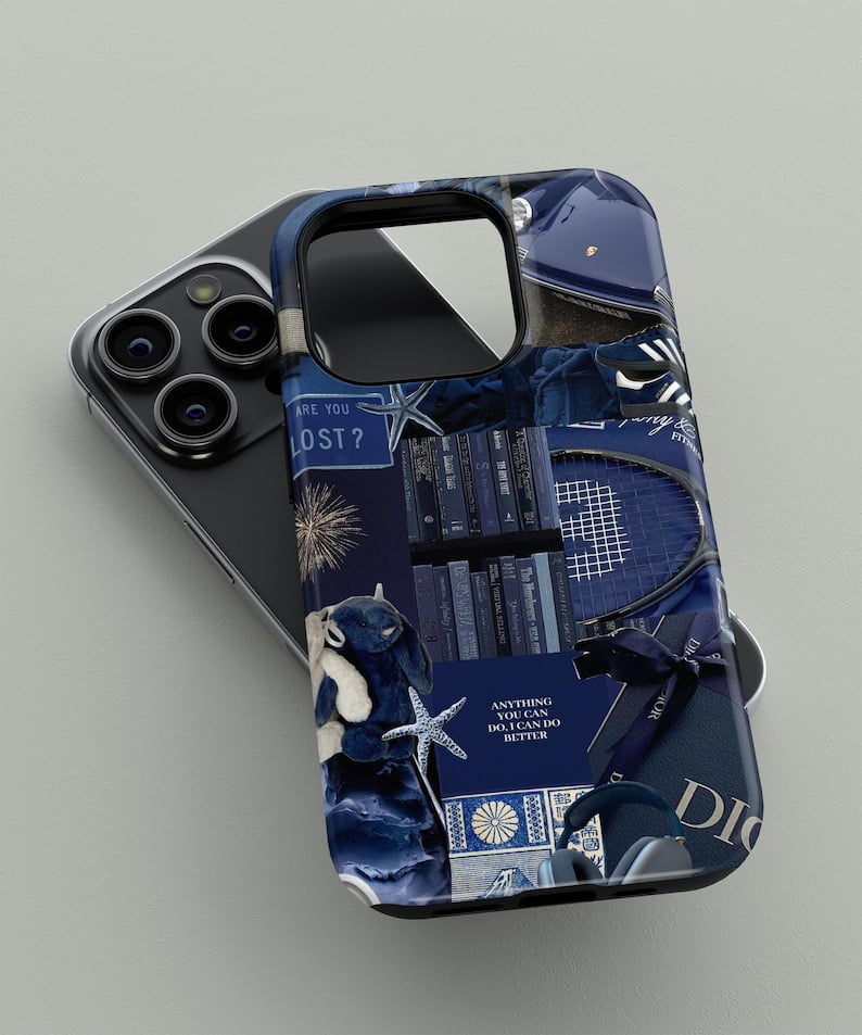 Blue Objects Coquette Collage Phone Case for iPhone 11 12 13 14 15 16 ...