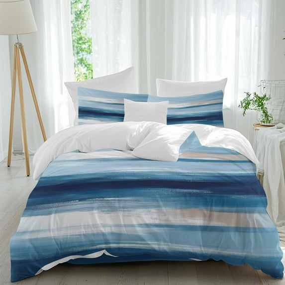 Blue Ocean 4 Piece Duvet Cover Set Queen Size Retro Watercolor Ripple ...
