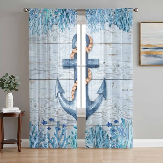 Blue Ocean Anchor Sheer Curtains for Living Room Bedroom Vintage ...