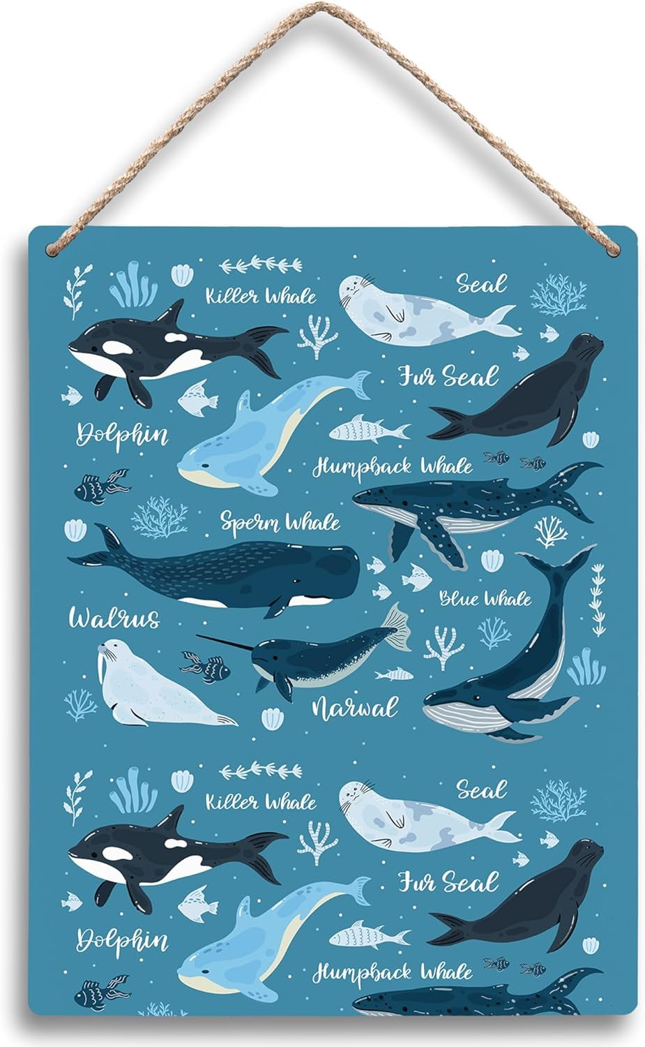 Blue Ocean Animals Whale Knowledge Hanging Wooden Signs 8X10, Ocean ...