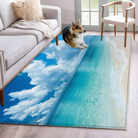 Blue Ocean Area Rug 3x5 Washable Rug Non Slip Beach Coastal Nature Sky ...