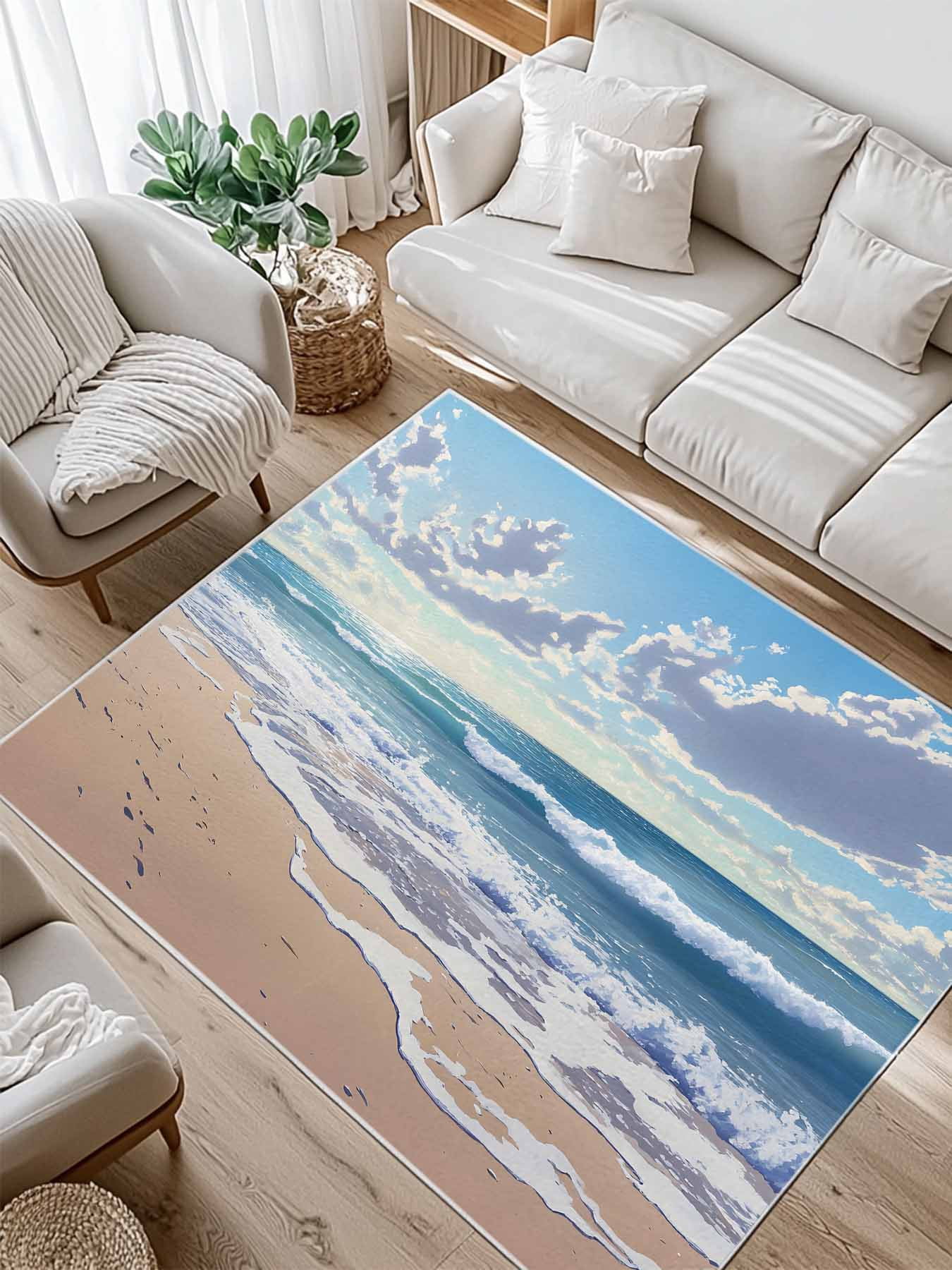 Blue Ocean Area Rug for Bedroom 3x5 Ft Waves Beach Cloudy Sky Nature ...