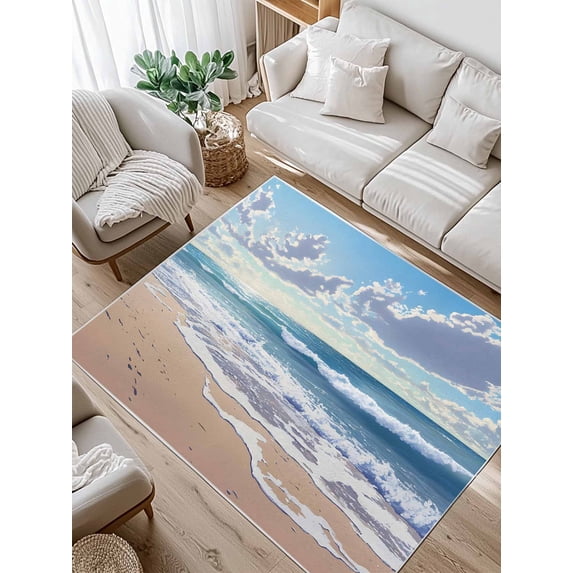 Blue Ocean Area Rug for Bedroom 3x5 Ft Waves Beach Cloudy Sky Nature ...