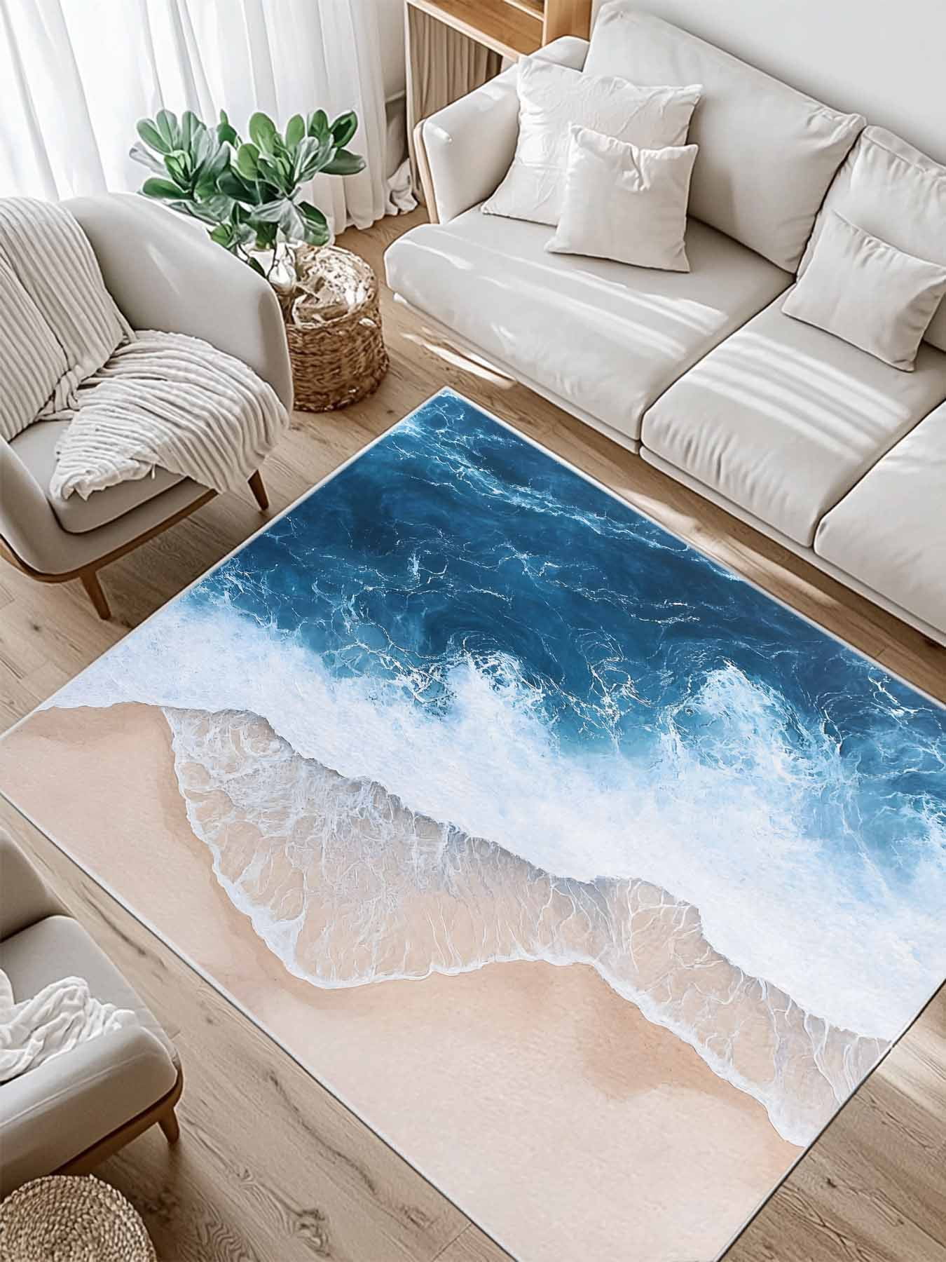 Blue Ocean Area Rug for Bedroom 4x6 Ft Wave Beach Abstract Seaside ...