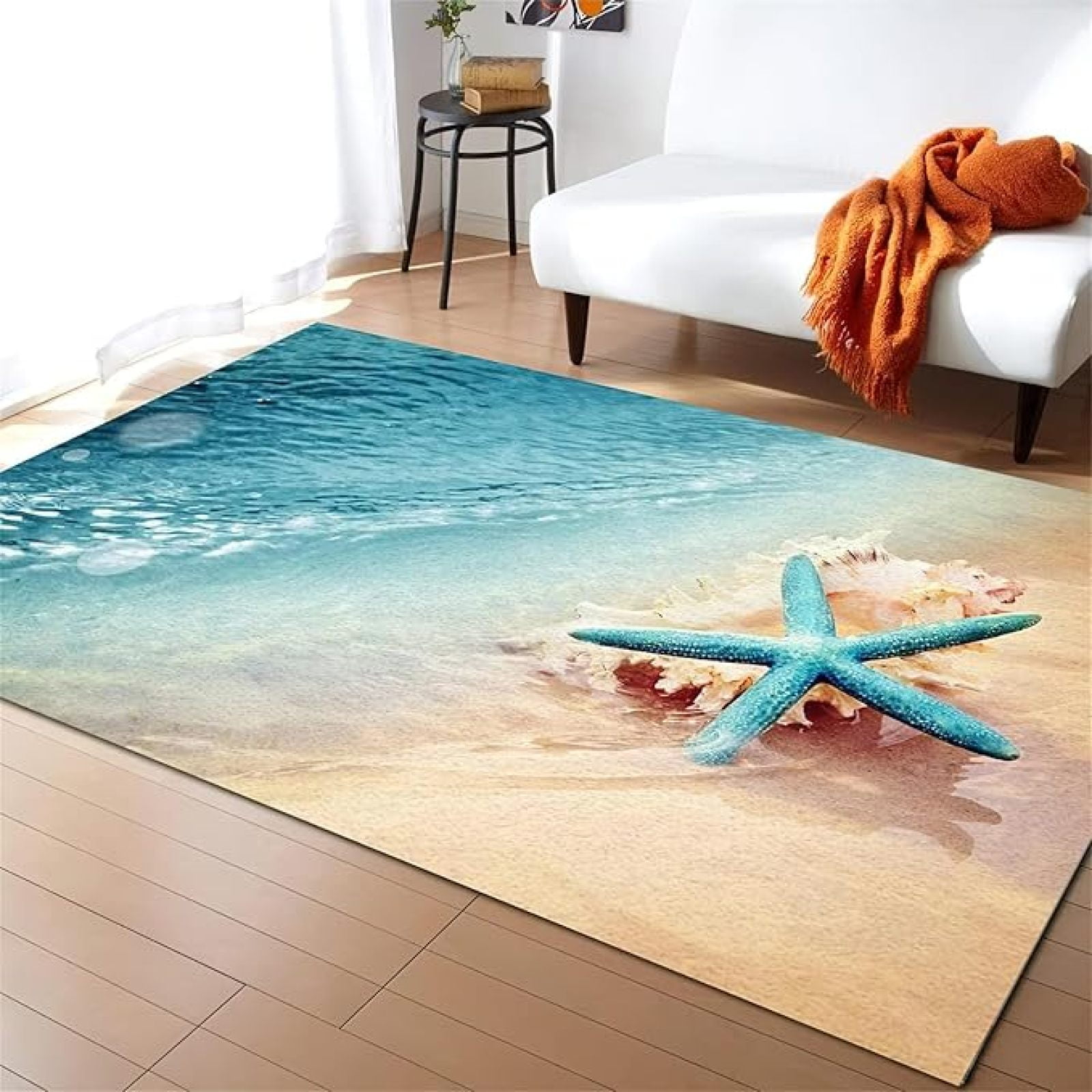 Blue Ocean Area Rug, Ocean Beach And Sea View Non Slip Noise Reduction ...