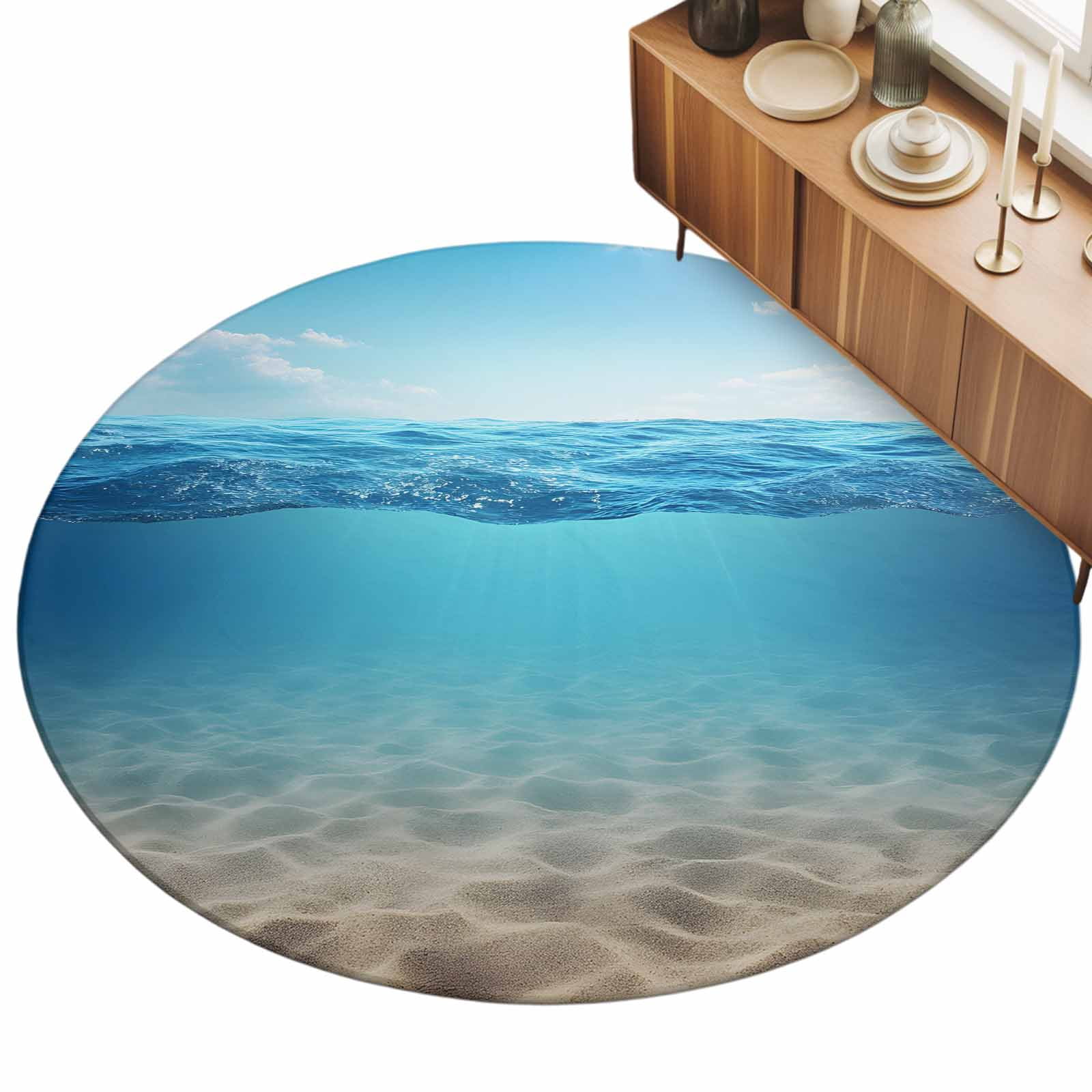 Blue Ocean Area Rugs 4' (Round) Ocean Bottom View Floor Rug Non Slip ...