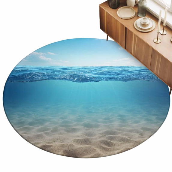 Blue Ocean Area Rugs 4' (Round) Ocean Bottom View Floor Rug Non Slip ...