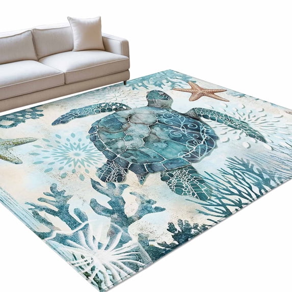Blue Ocean Area Rugs 4x6ft Sea Turtle Floor Rug Non Slip Low Pile Ultra ...