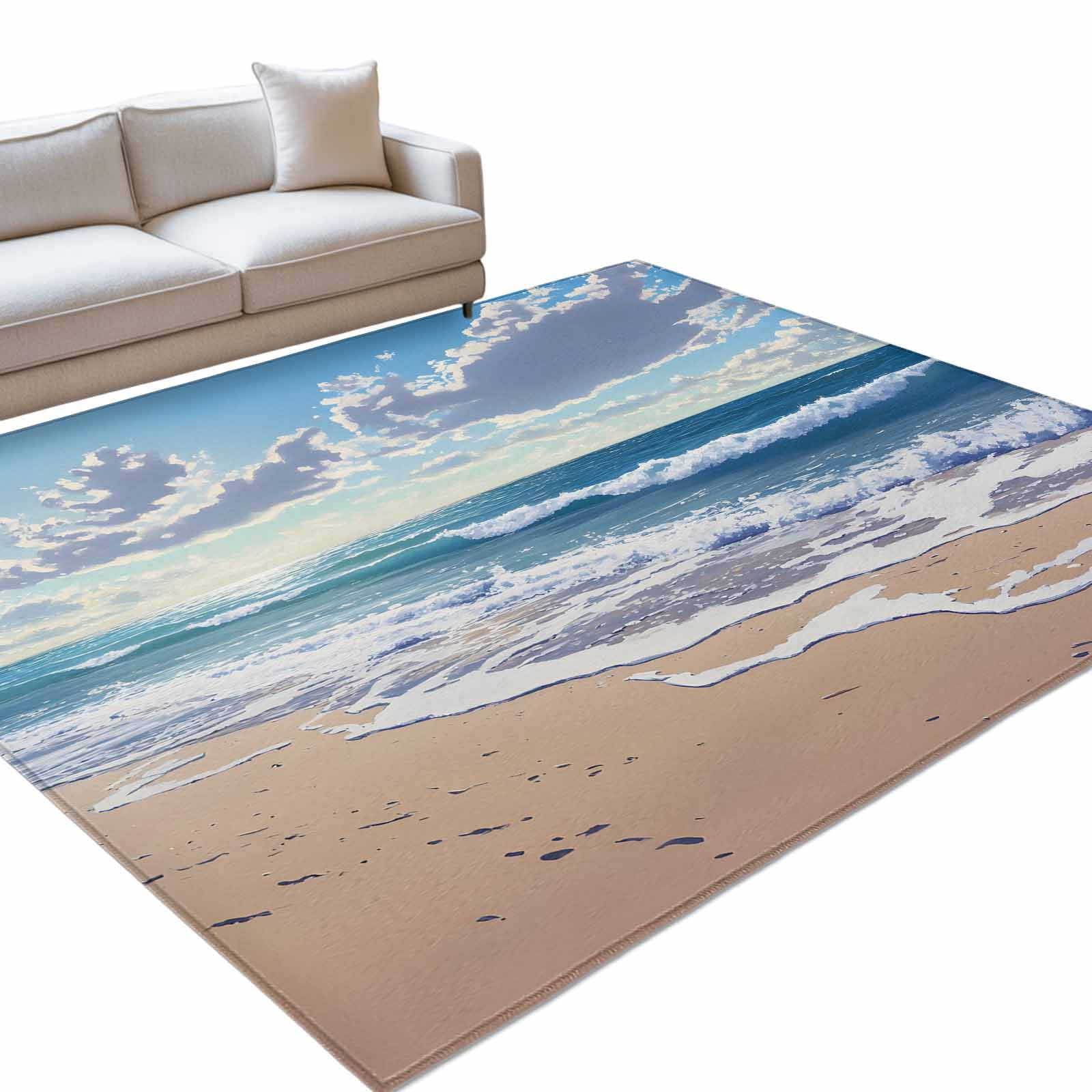 Blue Ocean Area Rugs 4x6ft Waves Beach Cloudy Sky Nature Seaside ...