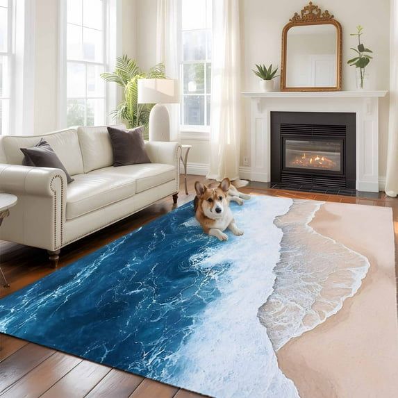 Blue Ocean Area Rugs 5x7 ft Wave Beach Abstract Seaside Scenery Nature ...