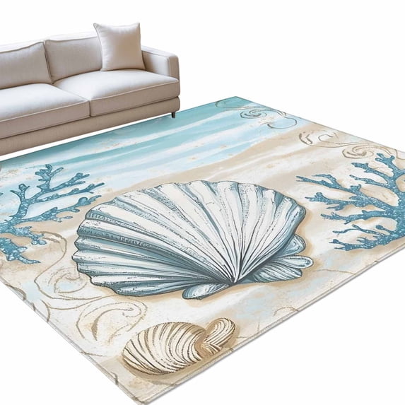 Blue Ocean Area Rugs 5x8ft Beach Waves Sand Floor Rug Non Slip Low Pile ...