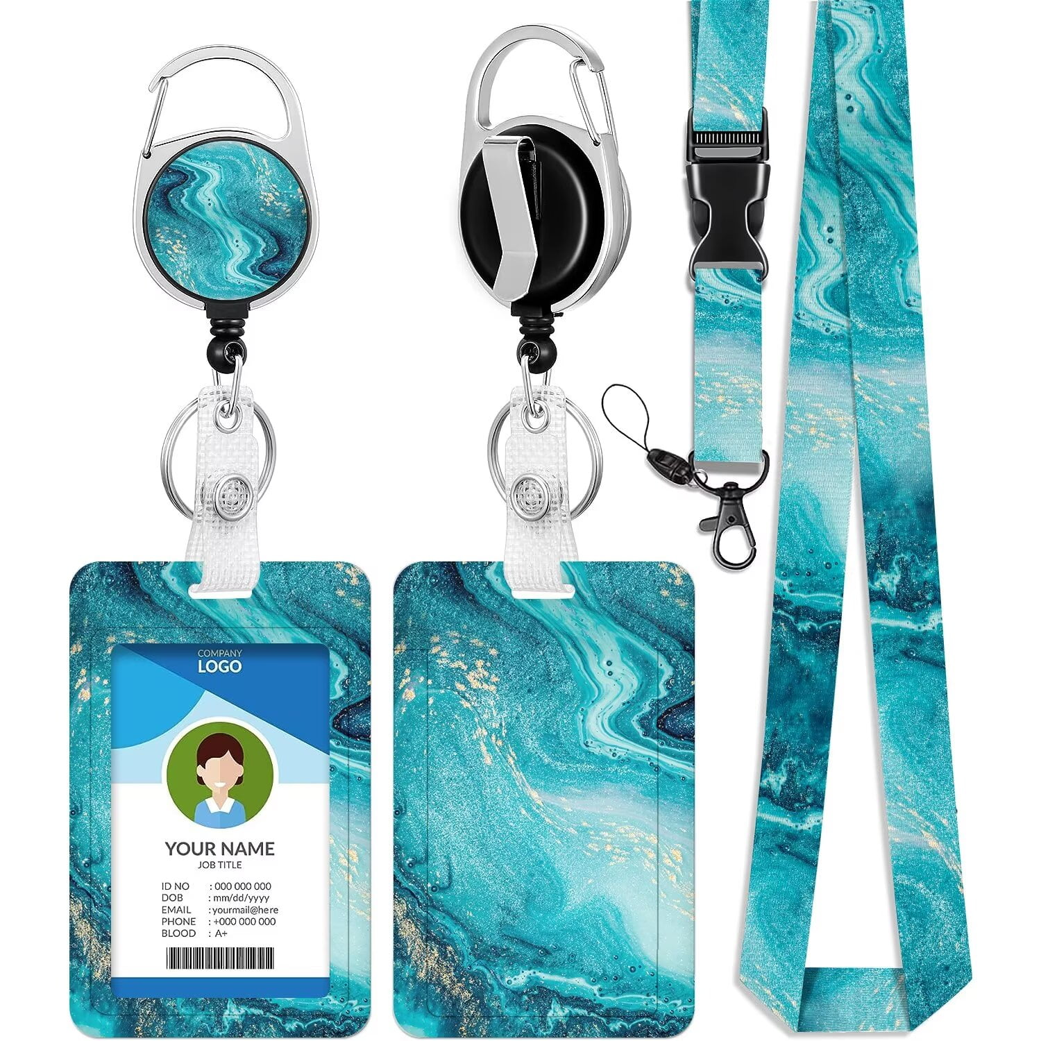 Blue Ocean Badge Holder with Neck Keychain Lanyard, Marble Lanyards for ...
