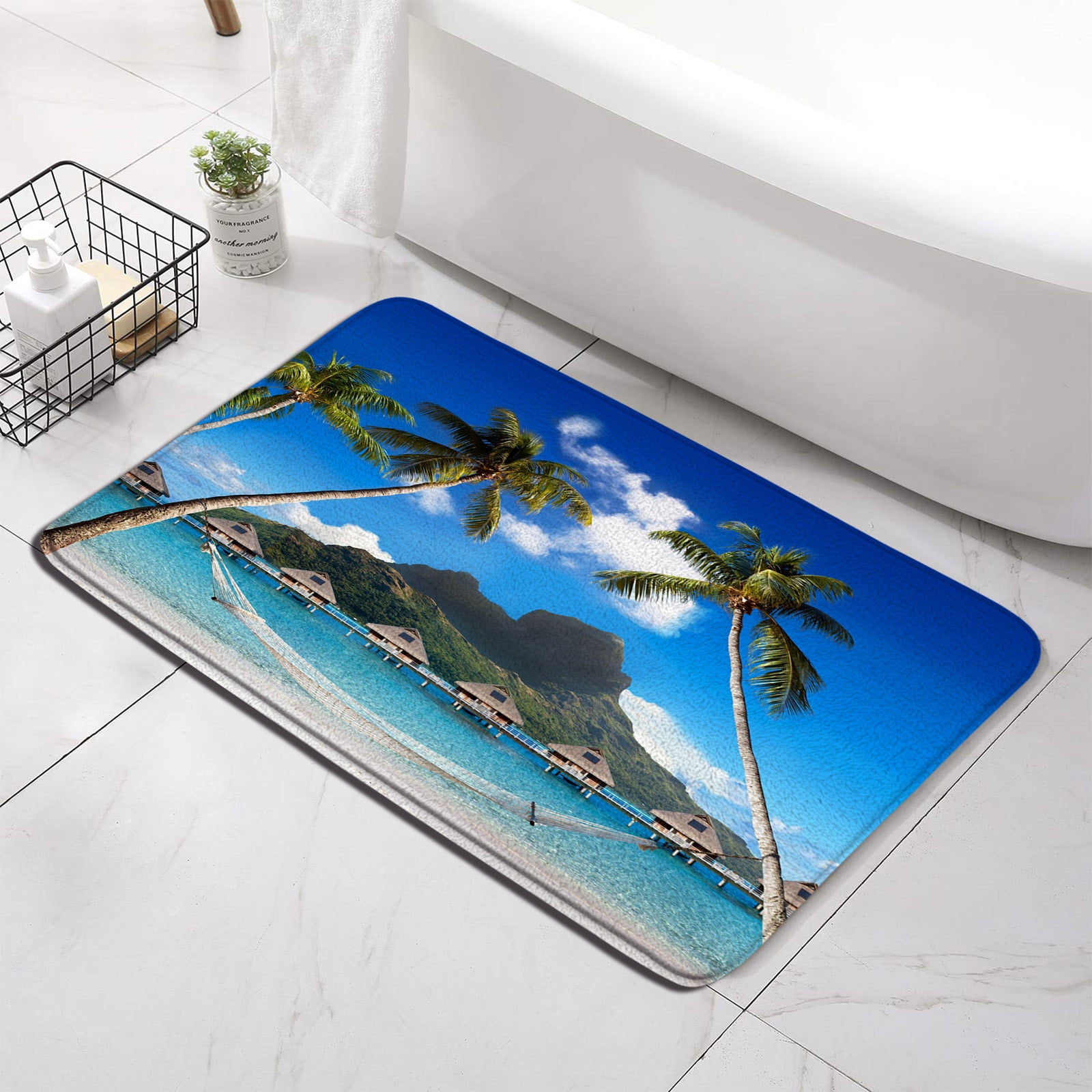Blue Ocean Bath Mat Set Island Holiday Hawaii Nature Scenery Home ...
