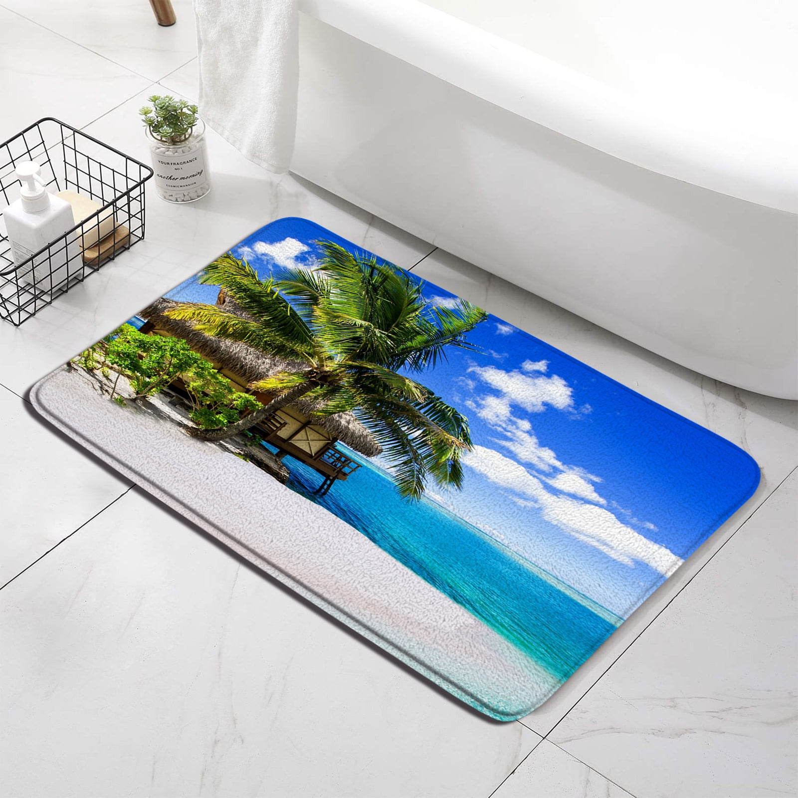 Blue Ocean Bath Mat Set Island Holiday Hawaii Nature Scenery Home ...