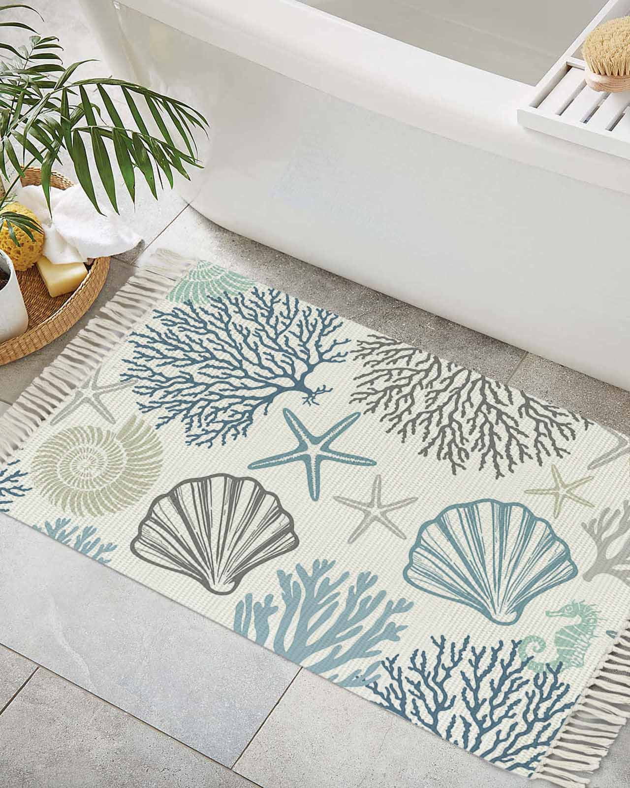Blue Ocean Bath Rug 2x3ft Woven Bathroom Entryway Runner Rug,Coastal ...