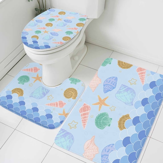 Blue Ocean Bathroom Rugs Set Shell Starfish Mermaid Fish Scales Non ...
