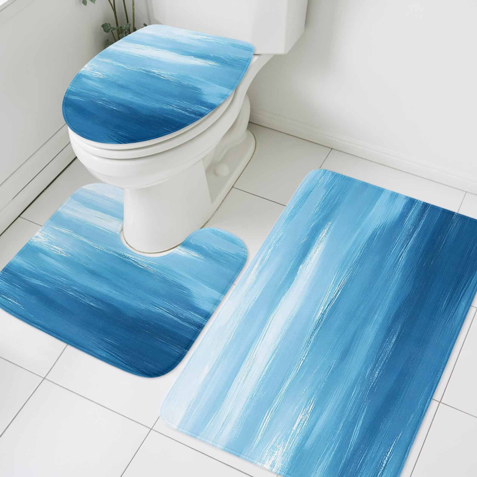 Blue Ocean Bathroom Rugs Set Waves Oil Painting Style Modernism Non ...