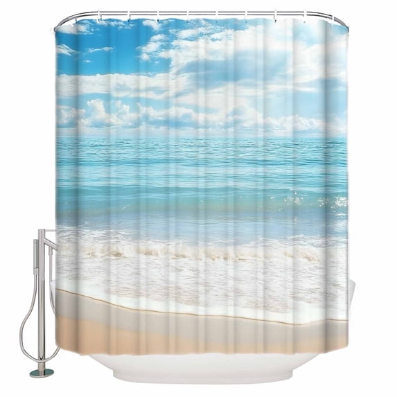 Blue Ocean Bathroom Shower Curtains with 12 Hooks Polyester Waterproof ...