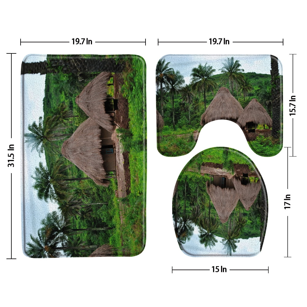 Blue Ocean Beach 3 Pcs Bath Mats Bathroom Rug Set Non Slip Palm Tree Natural Landscape Bath ...