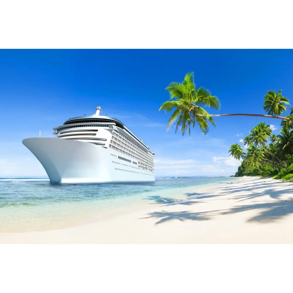 Blue Ocean Beach Backdrop Tropical Summer Background Ship Boat Wharf ...