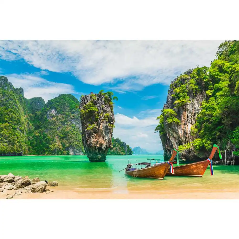 Blue Ocean Beach Backdrop Tropical Summer Background Ship Boat Wharf ...